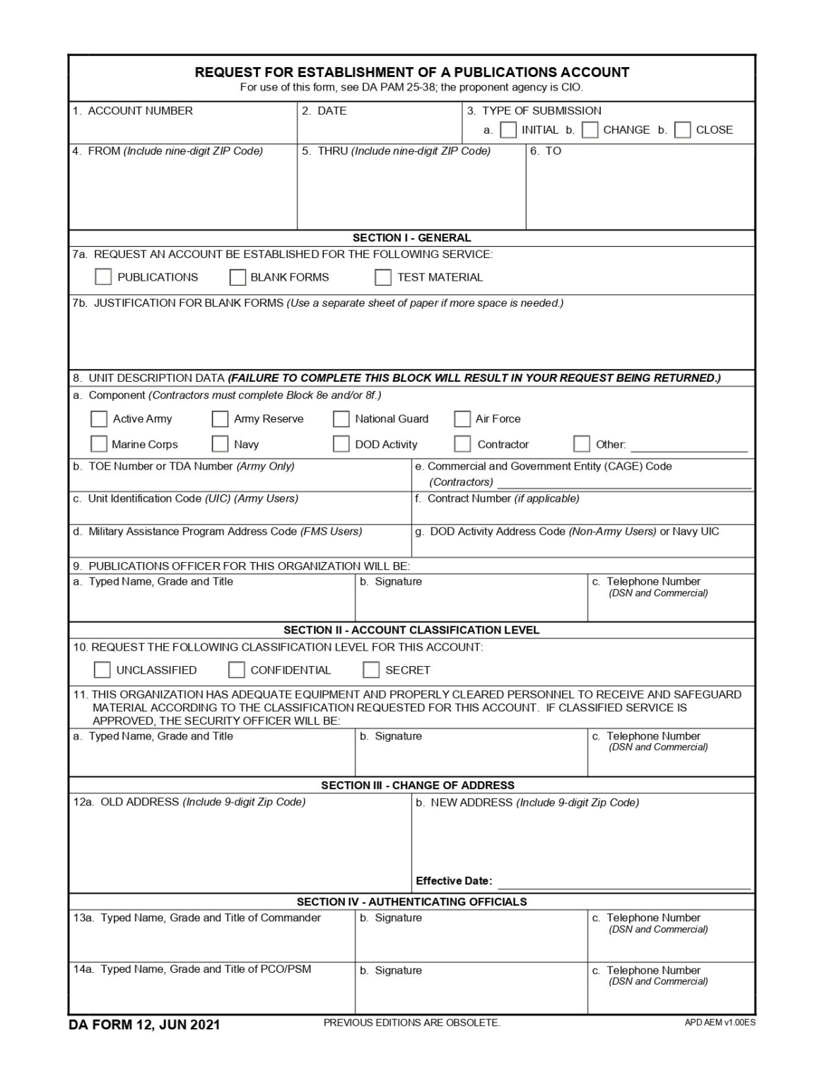 DA FORM 12 Fillable - Army Pubs 12 PDF | DA Forms 2025