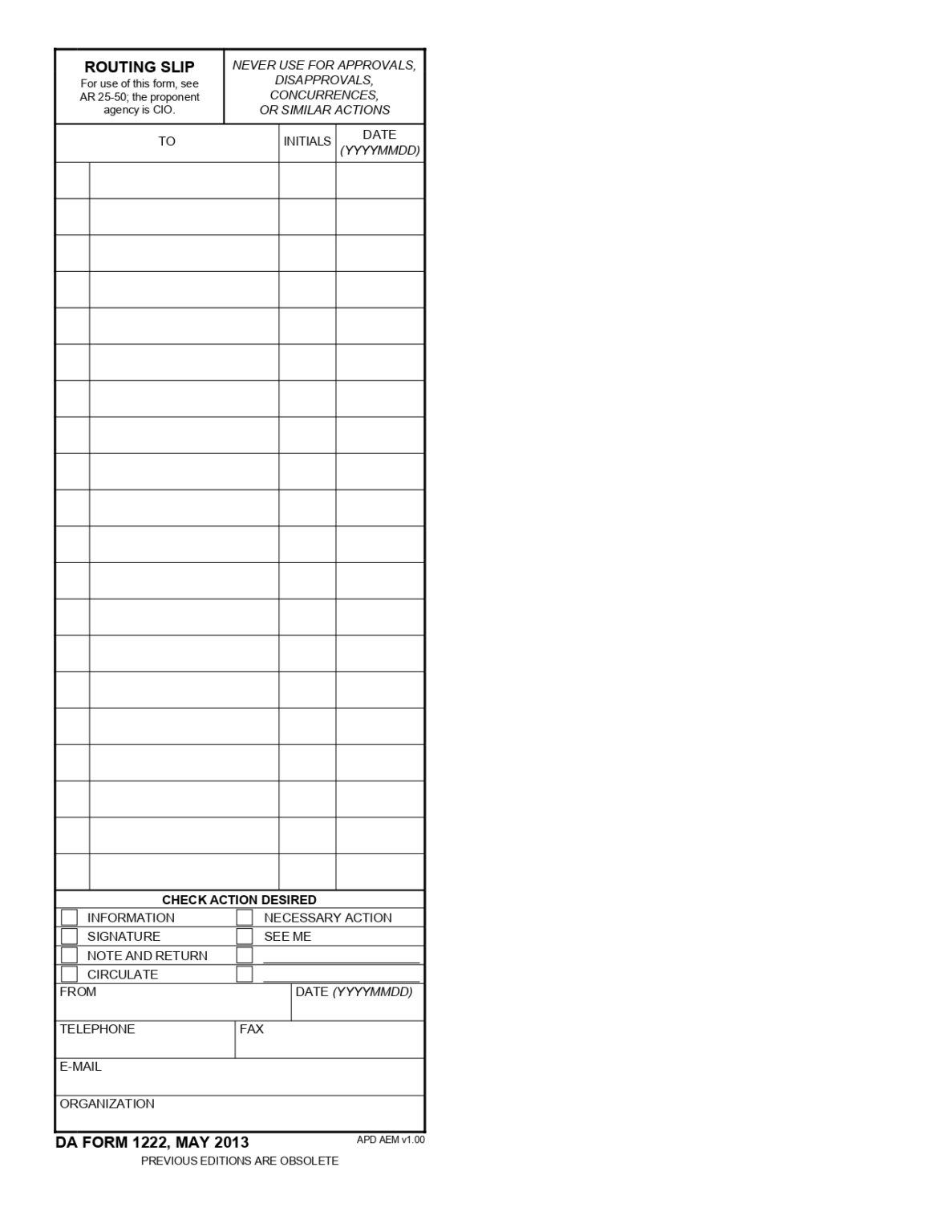 DA FORM 1222 Fillable - Army Pubs 1222 PDF | DA Forms 2025