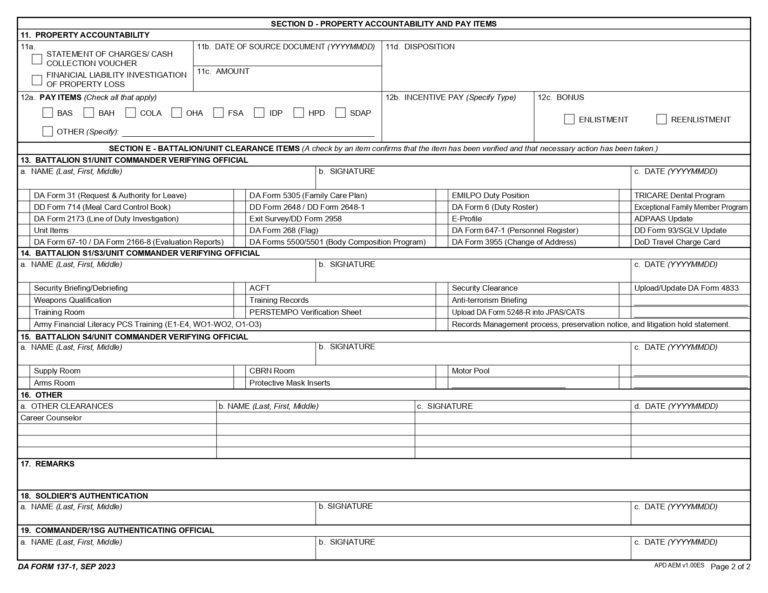 DA FORM 137-1 Fillable - Army Pubs 137-1 PDF | DA Forms 2025