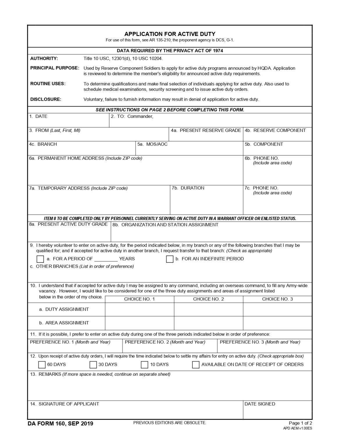 DA FORM 160 Fillable - Army Pubs 160 PDF | DA Forms 2025