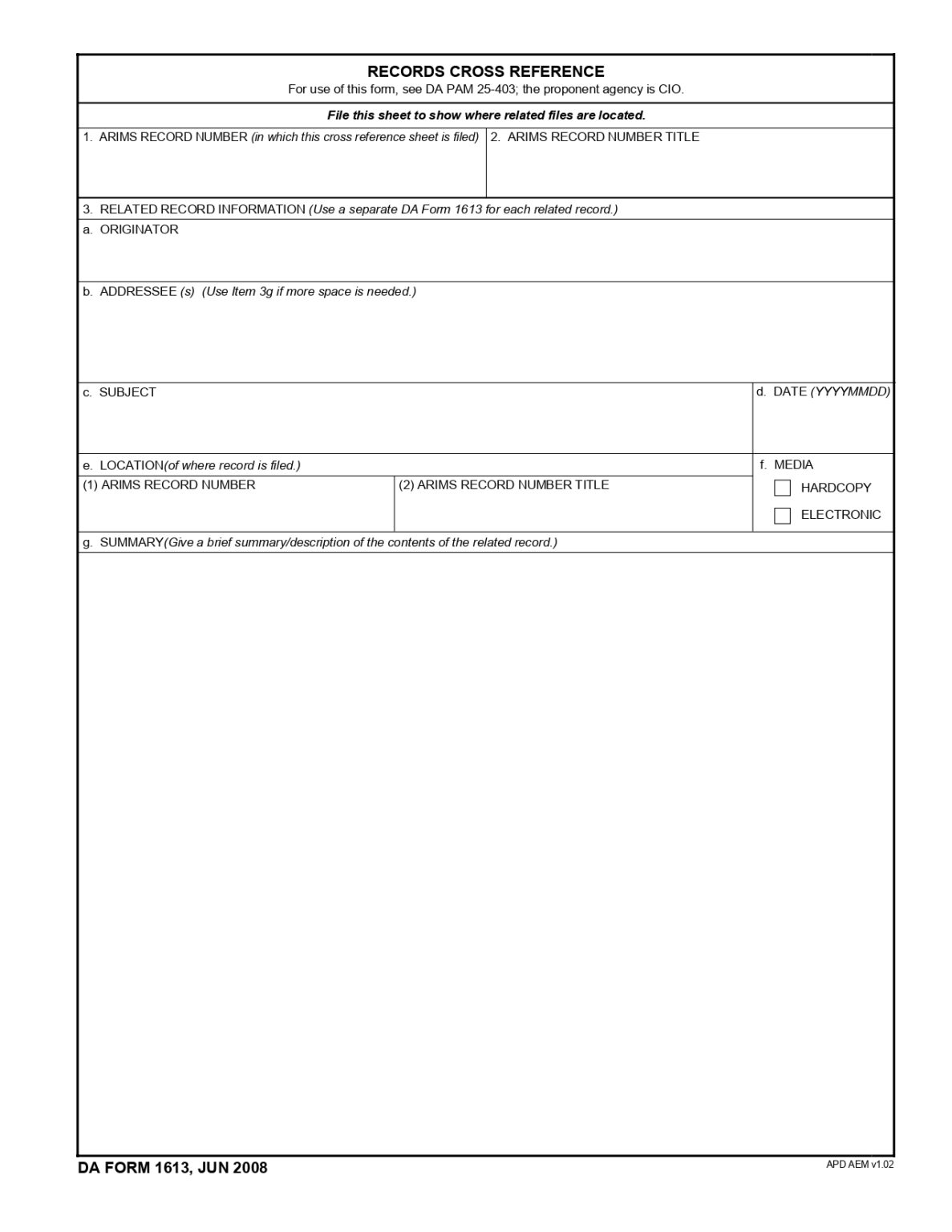 DA FORM 1613 Fillable - Army Pubs 1613 PDF | DA Forms 2025
