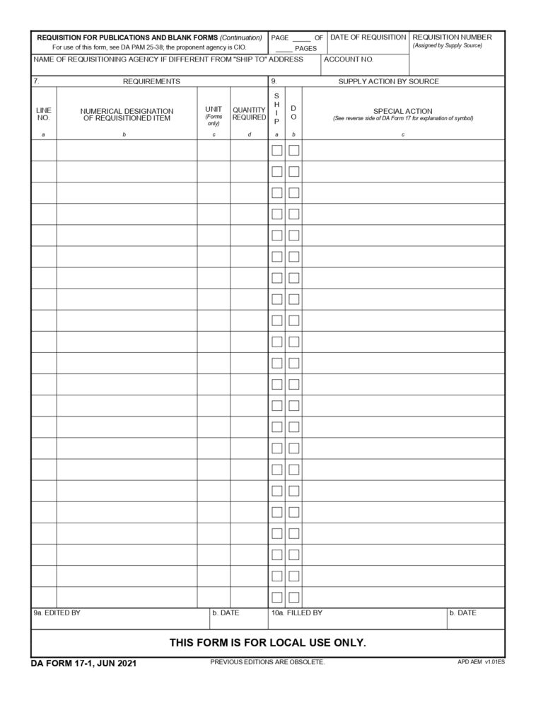 DA FORM 17-1 Fillable - Army Pubs 17-1 PDF | DA Forms 2025