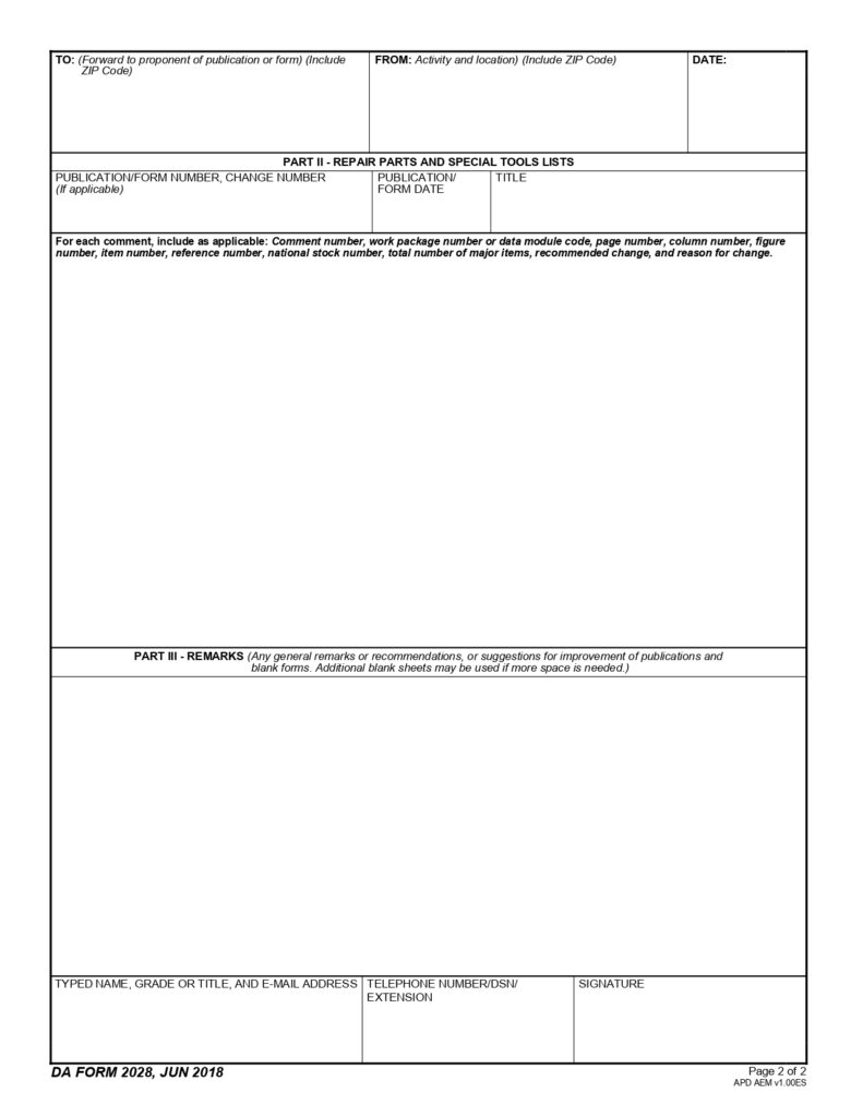 DA FORM 2028 Fillable - Army Pubs 2028 PDF | DA Forms 2024