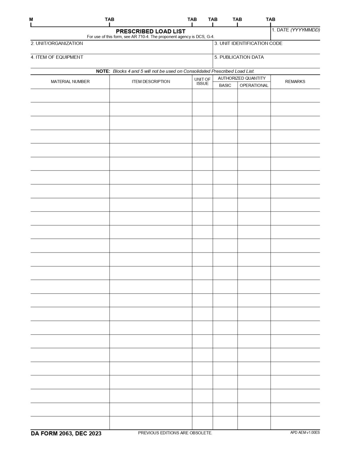 DA FORM 2063 Fillable - Army Pubs 2063 PDF | DA Forms 2025