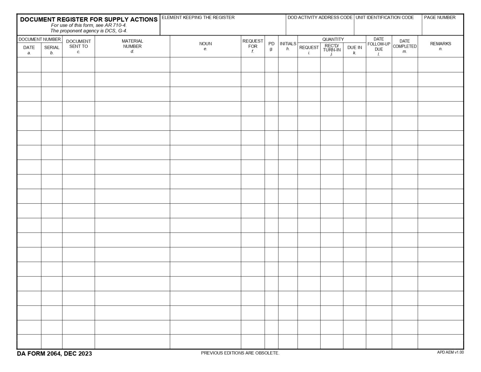 DA FORM 2064 Fillable - Army Pubs 2064 PDF | DA Forms 2025