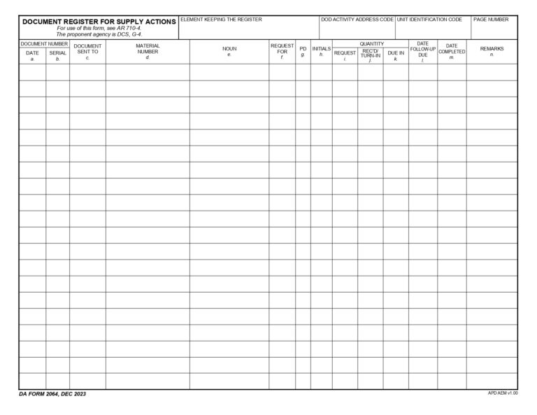 DA FORM 2064 Fillable - Army Pubs 2064 PDF | DA Forms 2025