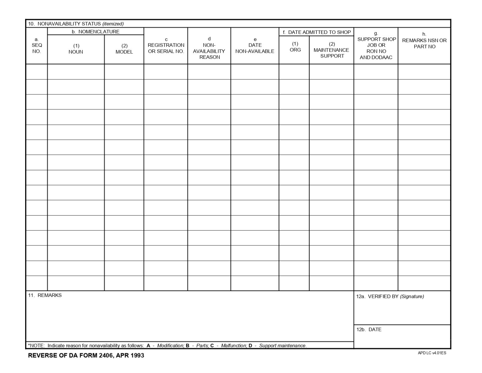 DA FORM 2406 Fillable - Army Pubs 2406 PDF | DA Forms 2024