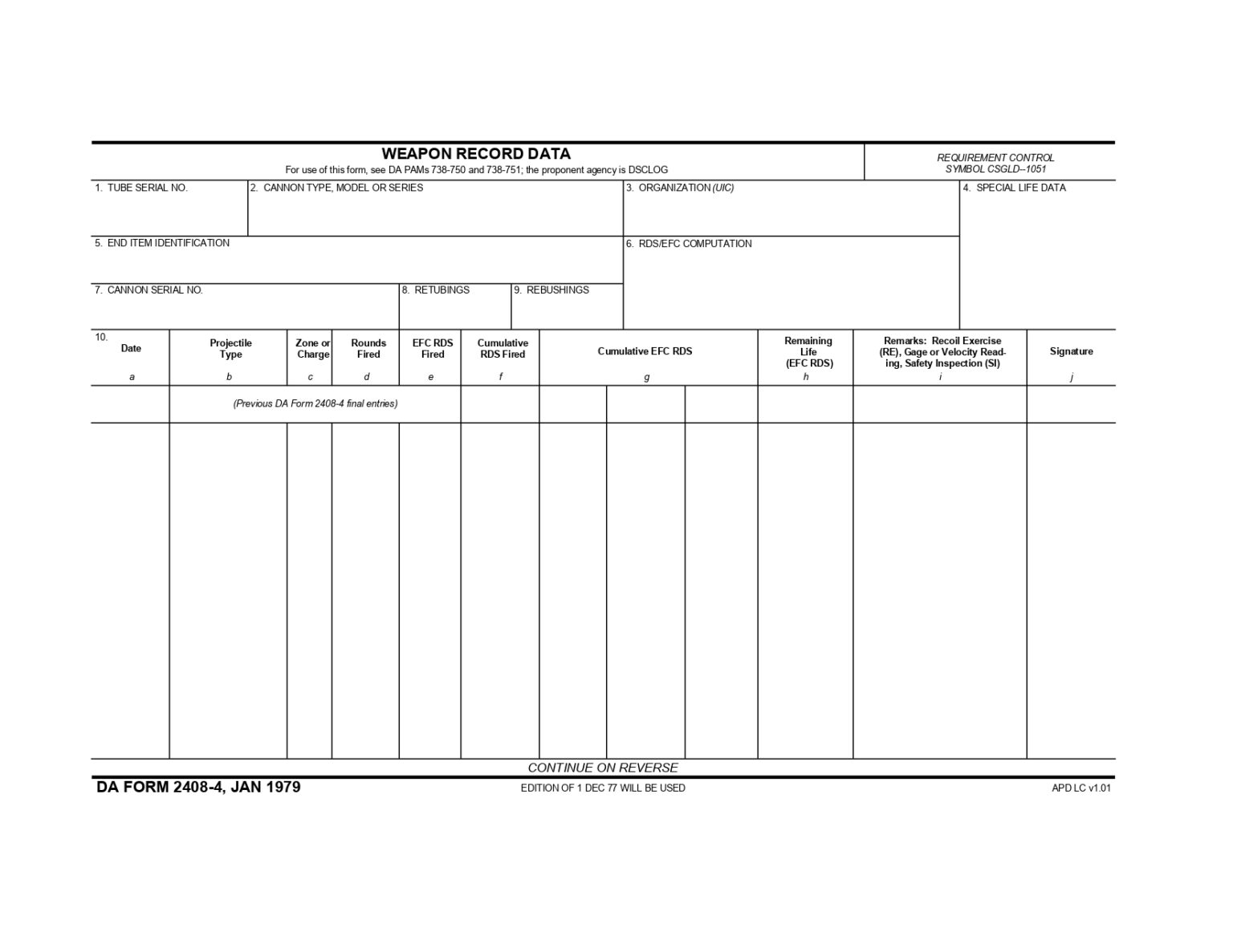 DA FORM 2408-4 Fillable - Army Pubs 2408-4 PDF | DA Forms 2025
