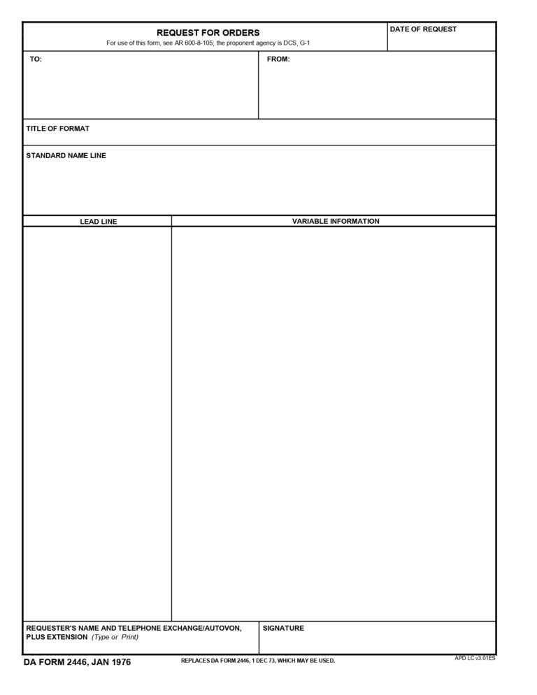 DA FORM 2446 Fillable - Army Pubs 2446 PDF | DA Forms 2025