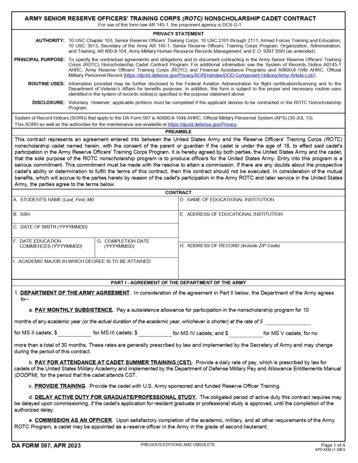 DA FORM 597 Fillable - Army Pubs 597 PDF | DA Forms 2024