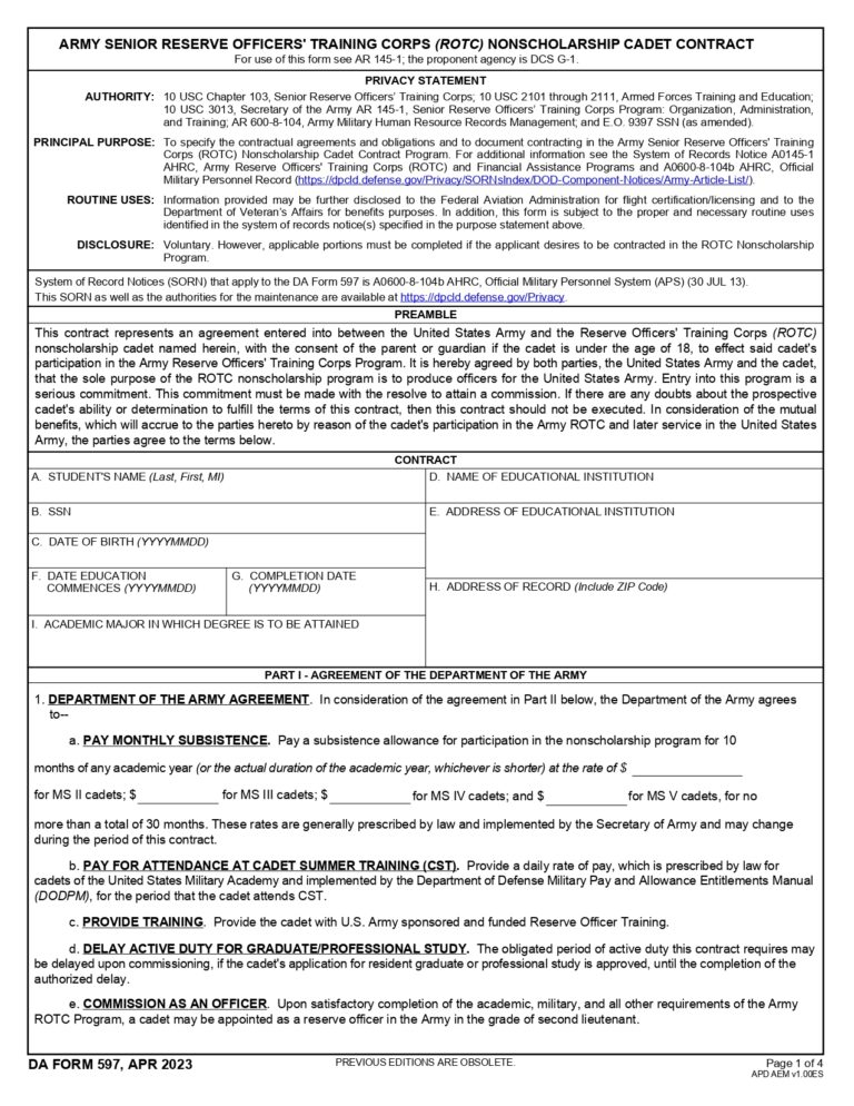 DA FORM 597 Fillable - Army Pubs 597 PDF | DA Forms 2024