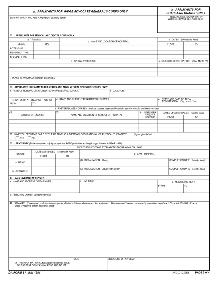 DA FORM 61 Fillable - Army Pubs 61 PDF | DA Forms 2025