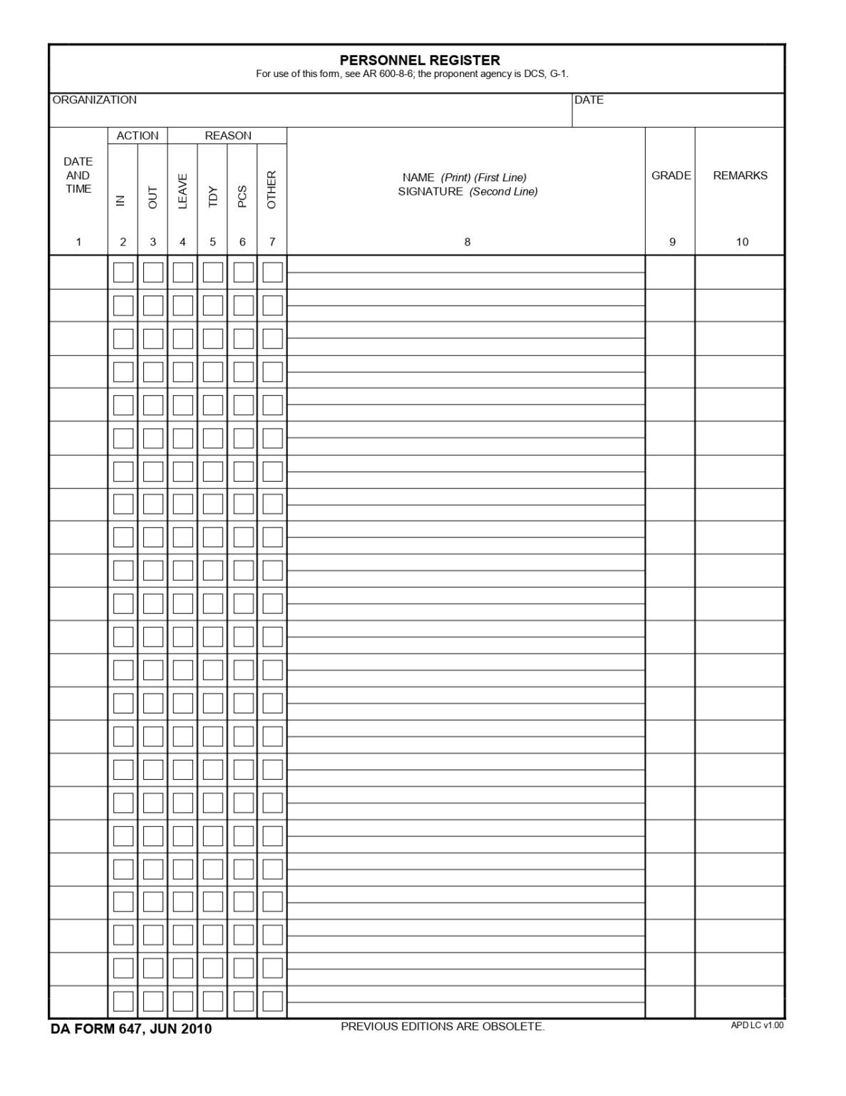 DA FORM 647 Fillable - Army Pubs 647 PDF | DA Forms 2024