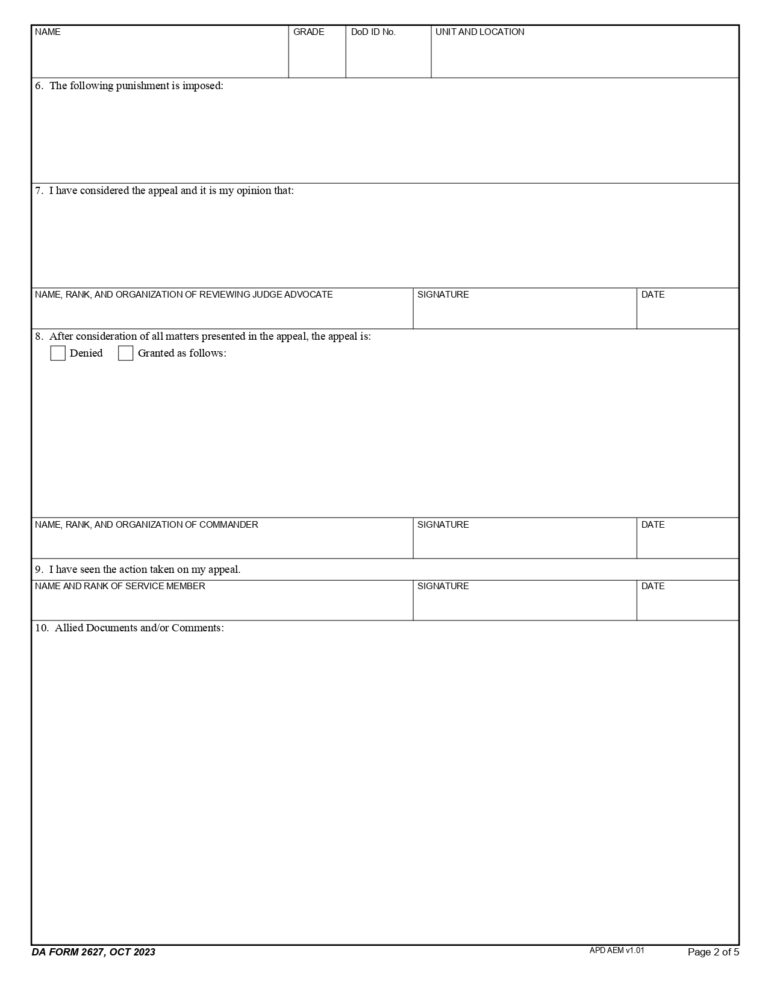 DA FORM 2627 Fillable - Army Pubs 2627 PDF | DA Forms 2025