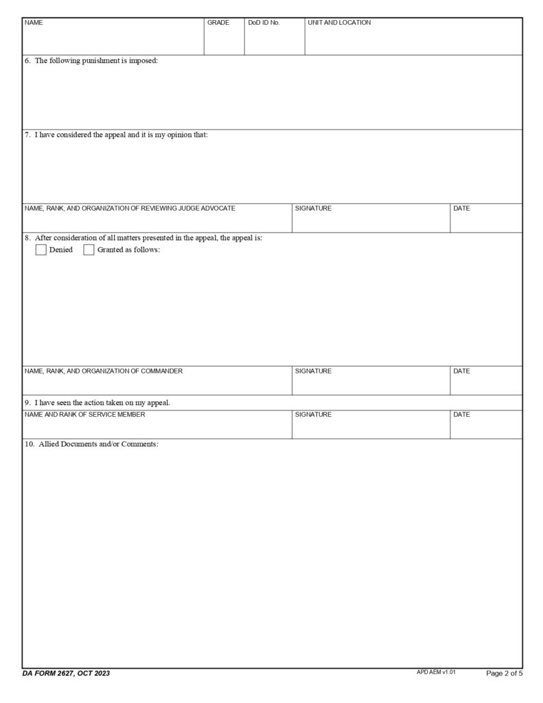 DA FORM 2627 Fillable - Army Pubs 2627 PDF | DA Forms 2025