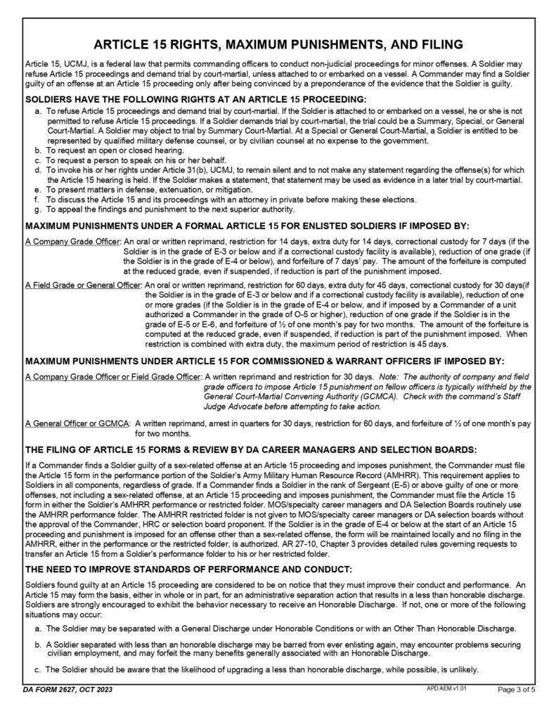DA FORM 2627 Fillable - Army Pubs 2627 PDF | DA Forms 2025