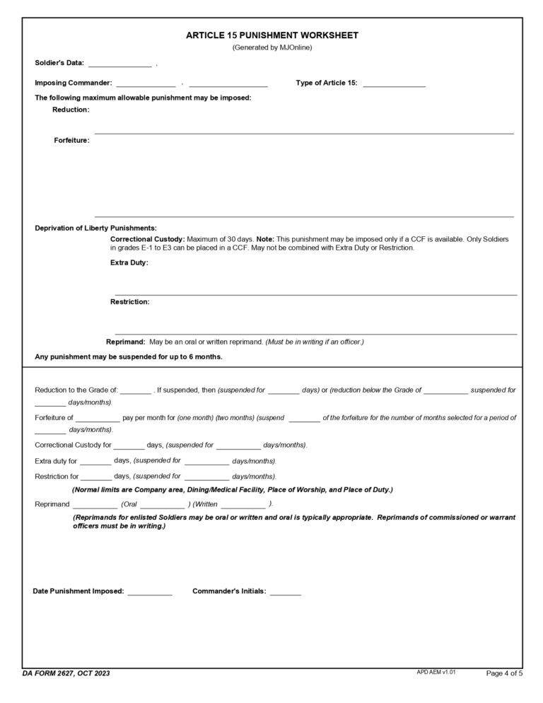 DA FORM 2627 Fillable - Army Pubs 2627 PDF | DA Forms 2025