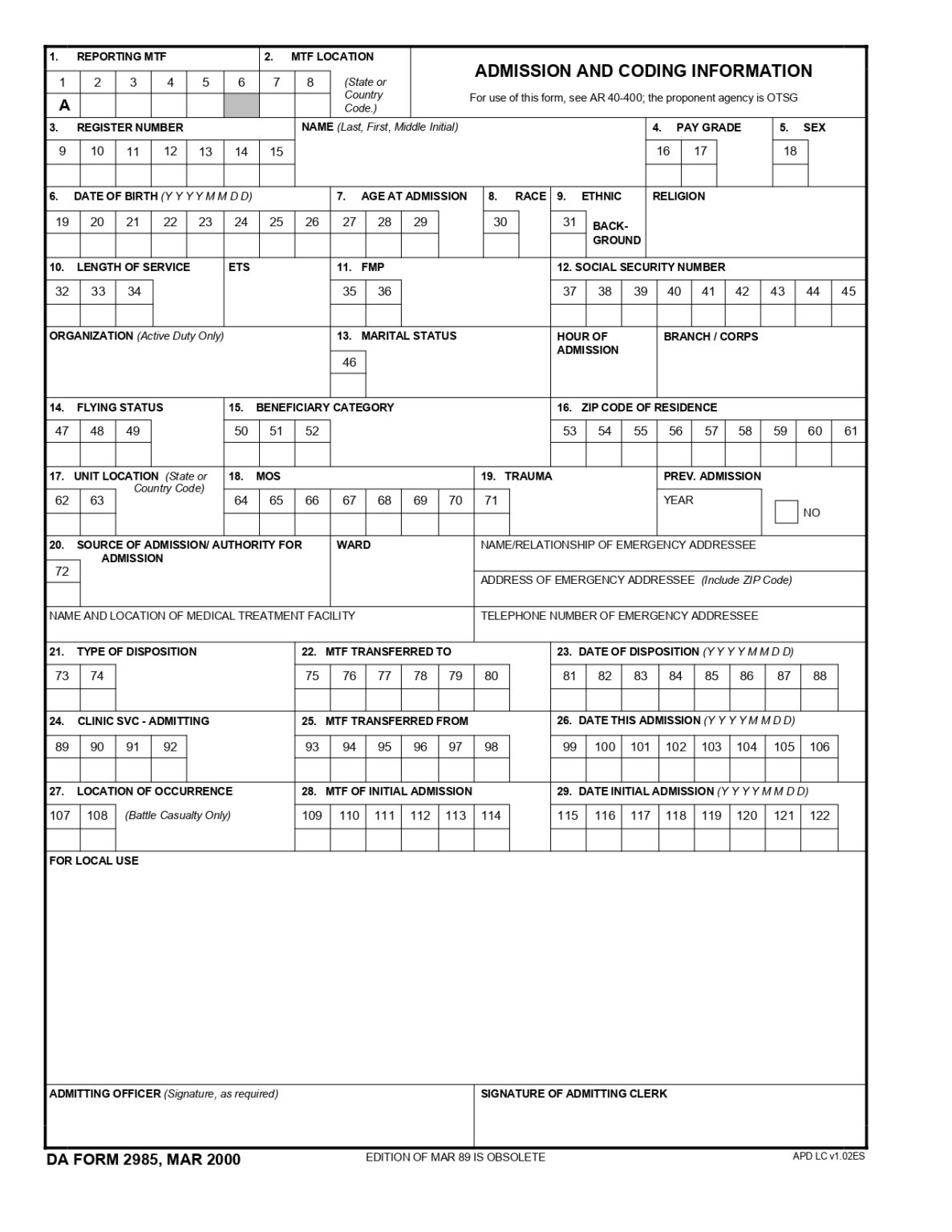 DA FORM 2985 Fillable - Army Pubs 2985 PDF | DA Forms 2025