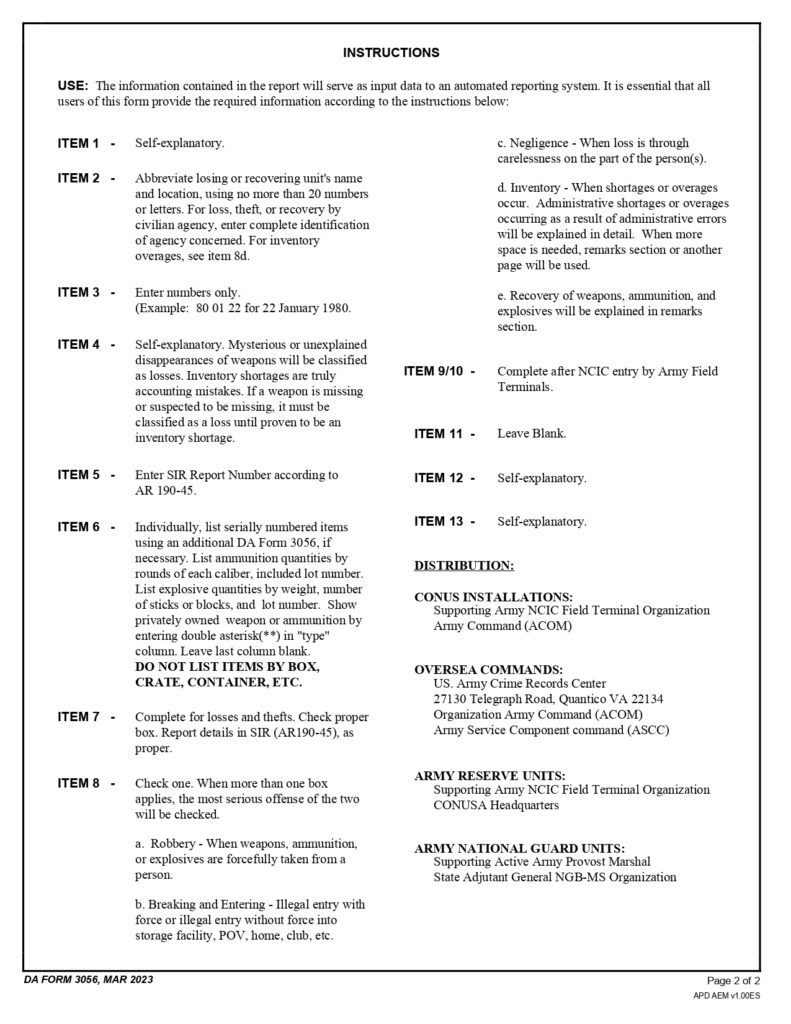 DA FORM 3056 Fillable - Army Pubs 3056 PDF | DA Forms 2024