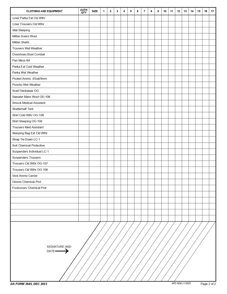 DA FORM 3645 Fillable - Army Pubs 3645 PDF | DA Forms 2025