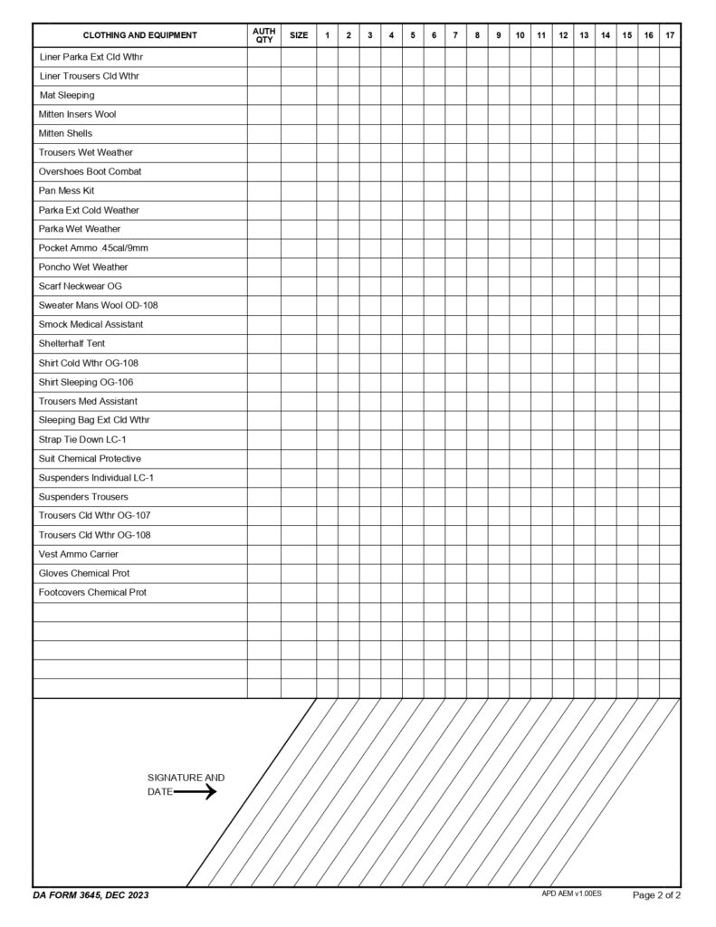DA FORM 3645 Fillable - Army Pubs 3645 PDF | DA Forms 2025