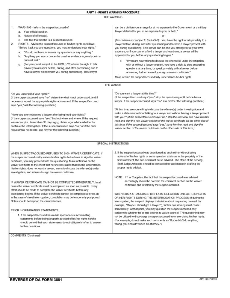 DA FORM 3881 Fillable - Army Pubs 3881 PDF | DA Forms 2024