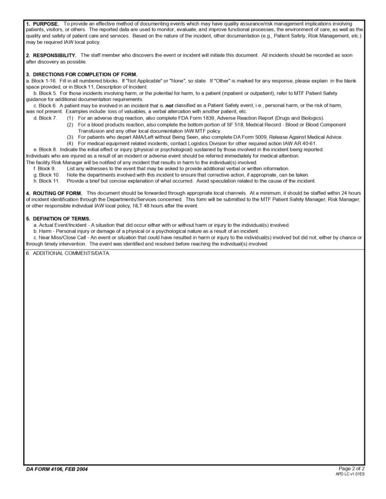 DA FORM 4106 Fillable - Army Pubs 4106 PDF | DA Forms 2026