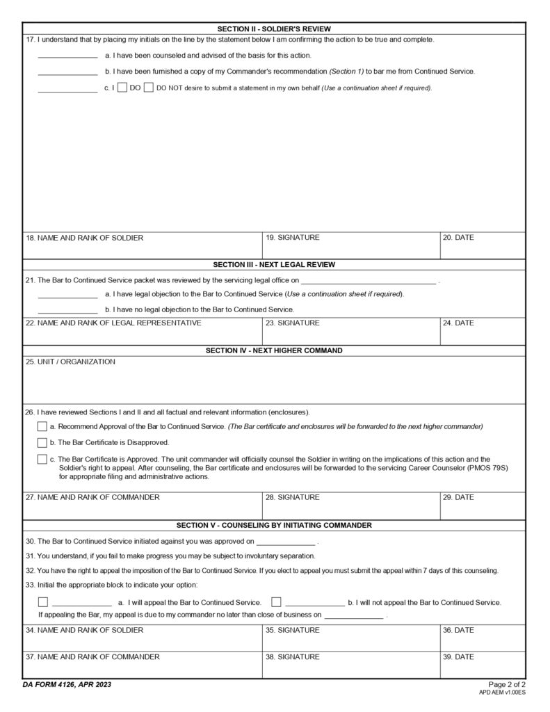DA FORM 4126 Fillable - Army Pubs 4126 PDF | DA Forms 2025