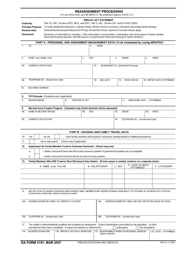 DA FORM 4787 Fillable - Army Pubs 4787 PDF | DA Forms 2024