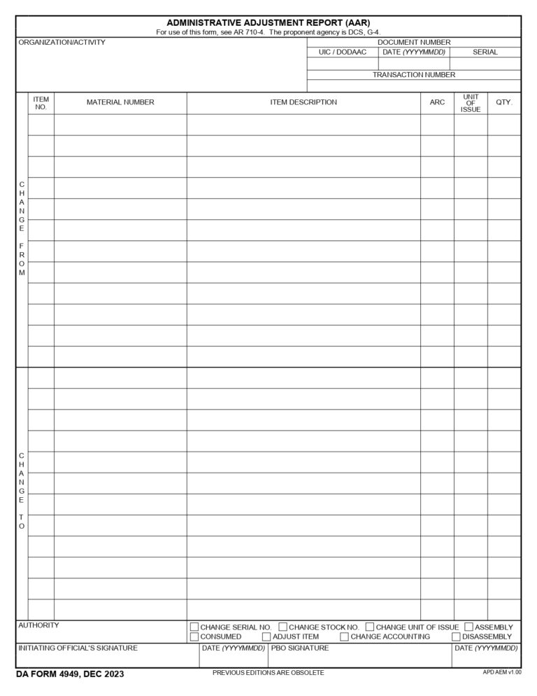 DA FORM 4949 Fillable - Army Pubs 4949 PDF | DA Forms 2025