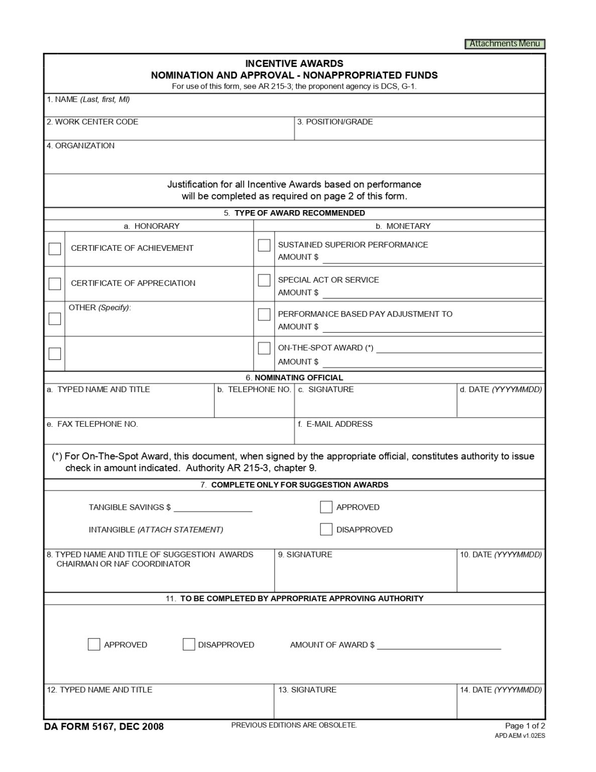 DA FORM 5167 Fillable - Army Pubs 5167 PDF | DA Forms 2025