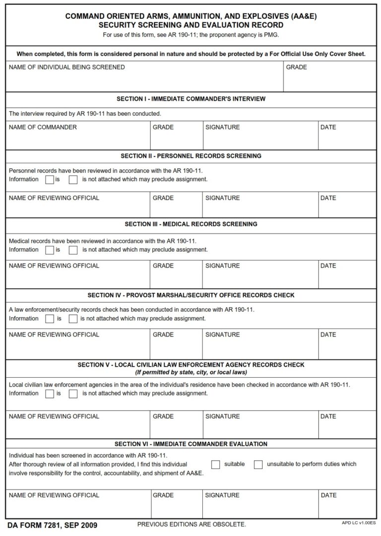 DA FORM 7281 Fillable - Army Pubs 7281 PDF | DA Forms 2025
