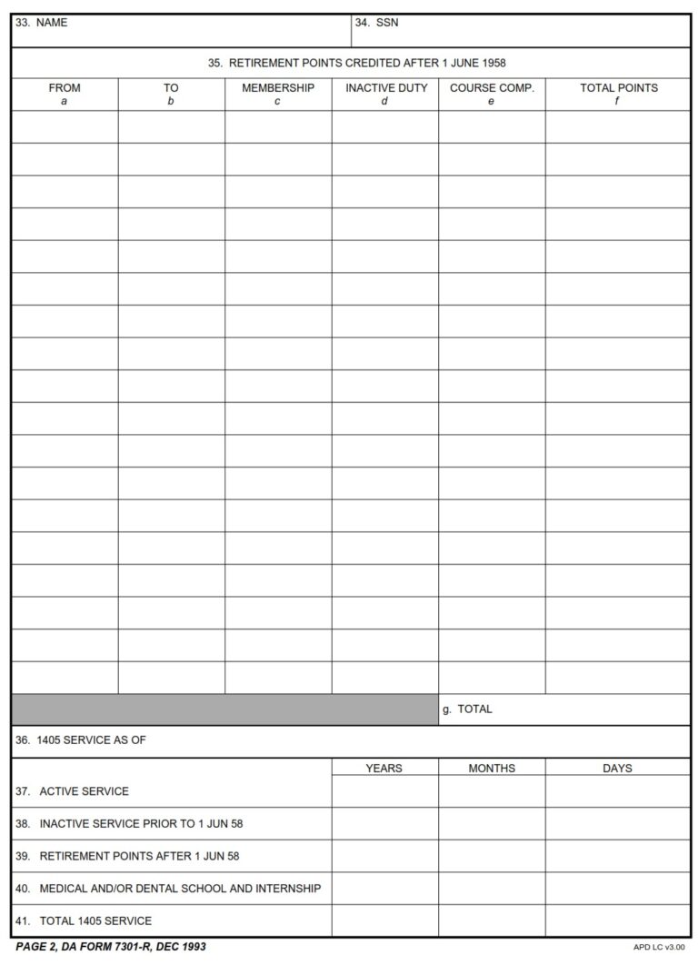 DA FORM 7301-R Fillable - Army Pubs 7301-R PDF | DA Forms 2025