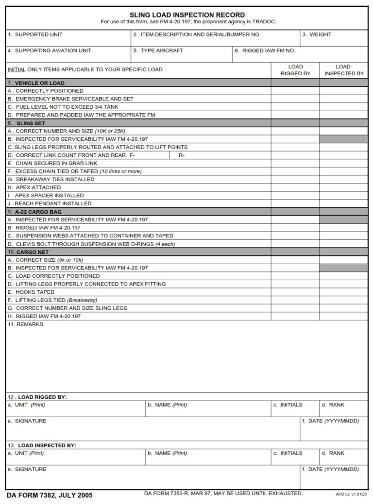 DA FORM 7382 Fillable - Army Pubs 7382 PDF | DA Forms 2024