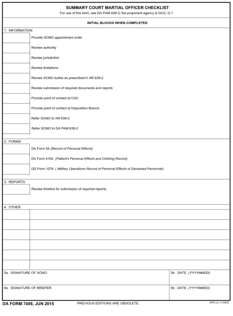 DA FORM 7406 Fillable - Army Pubs 7406 PDF | DA Forms 2026