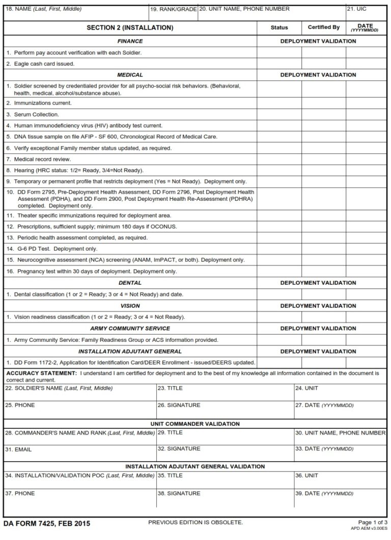 DA FORM 7425 Fillable - Army Pubs 7425 PDF | DA Forms 2025