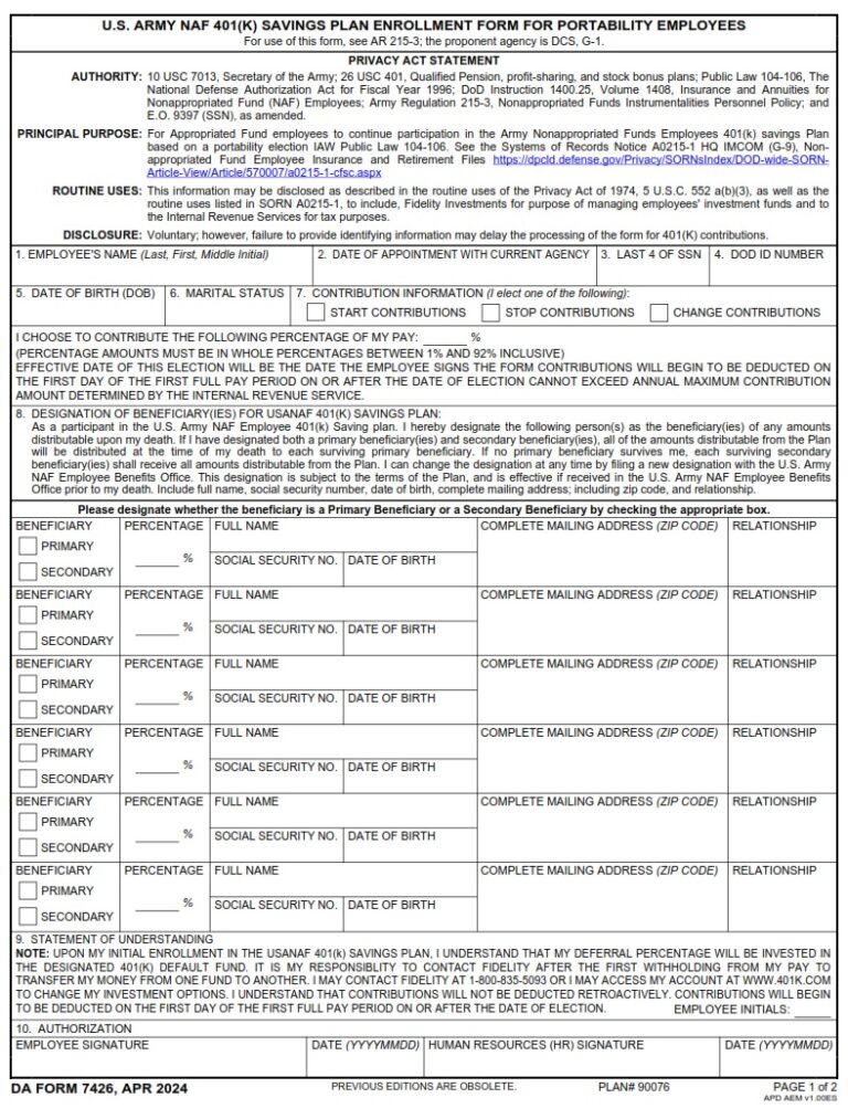 DA FORM 7426 Fillable - Army Pubs 7426 PDF | DA Forms 2024