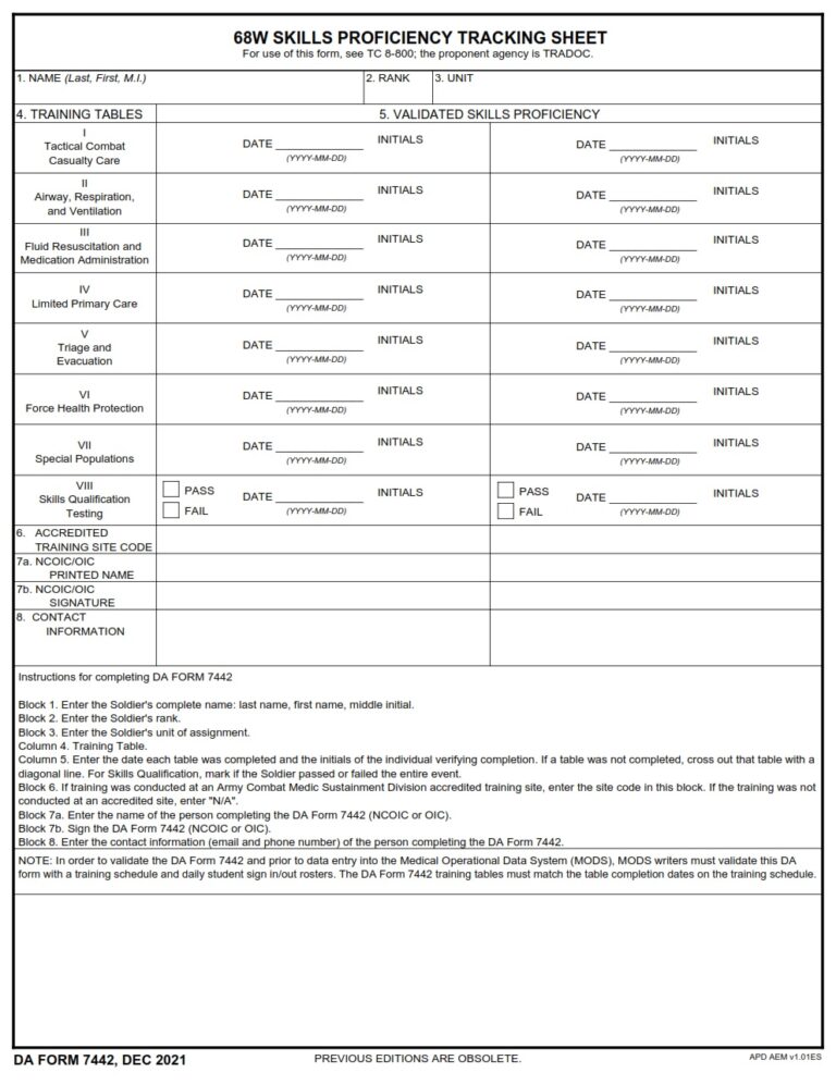 DA FORM 7442 Fillable - Army Pubs 7442 PDF | DA Forms 2024