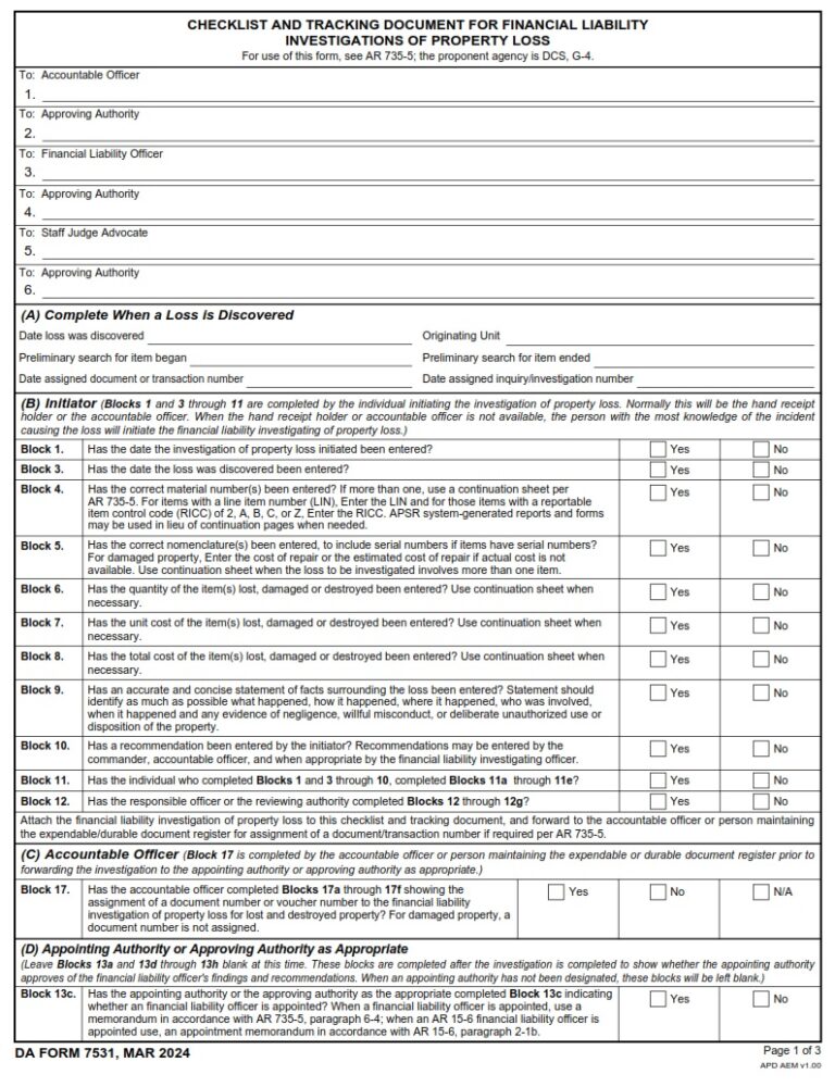 DA FORM 7531 Fillable - Army Pubs 7531 PDF | DA Forms 2025