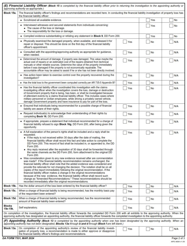 DA FORM 7531 Fillable - Army Pubs 7531 PDF | DA Forms 2025