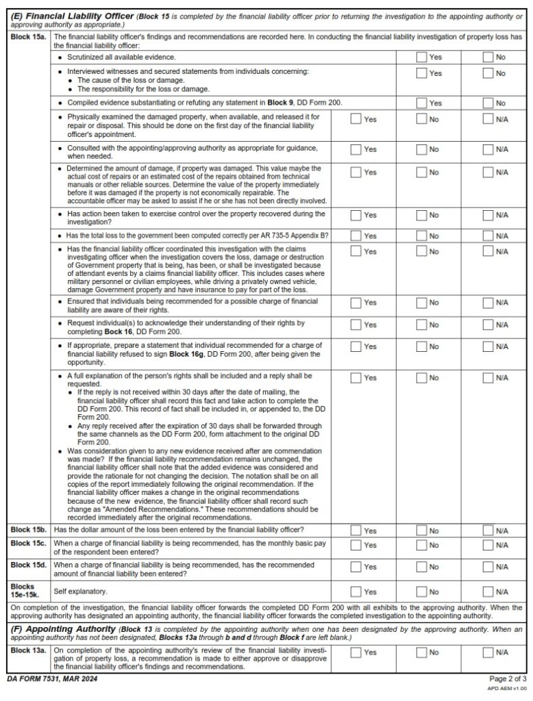 DA FORM 7531 Fillable - Army Pubs 7531 PDF | DA Forms 2025