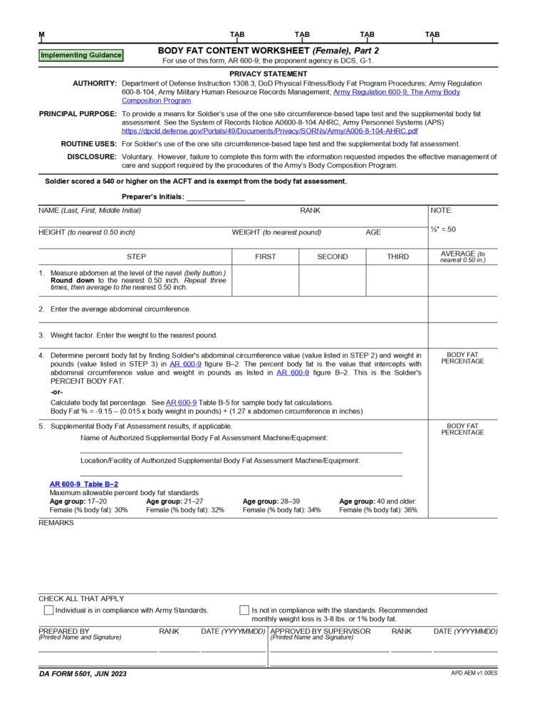 DA FORM 5501 Fillable - Army Pubs 5501 PDF | DA Forms 2025