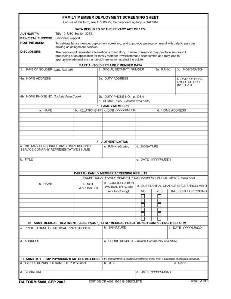 DA FORM 5888 Fillable - Army Pubs 5888 PDF | DA Forms 2025