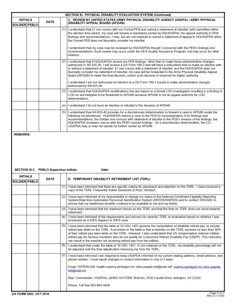 DA FORM 5893 Fillable - Army Pubs 5893 PDF | DA Forms 2026