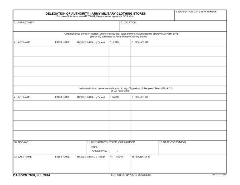 DA FORM 7000 Fillable - Army Pubs 7000 PDF | DA Forms 2026
