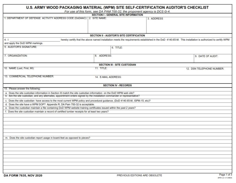 DA FORM 7635 Fillable - Army Pubs 7635 PDF | DA Forms 2024
